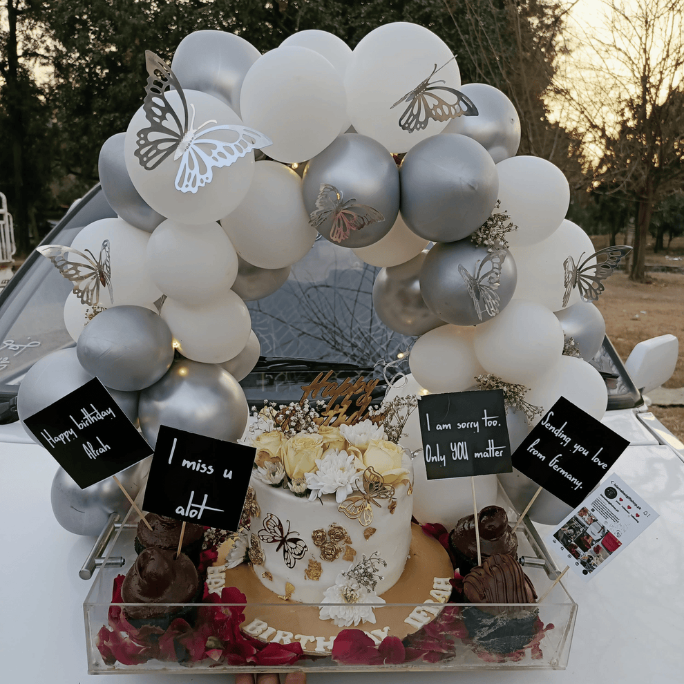 “Silver Moments for Him” – Balloon & Cake Tray Combo